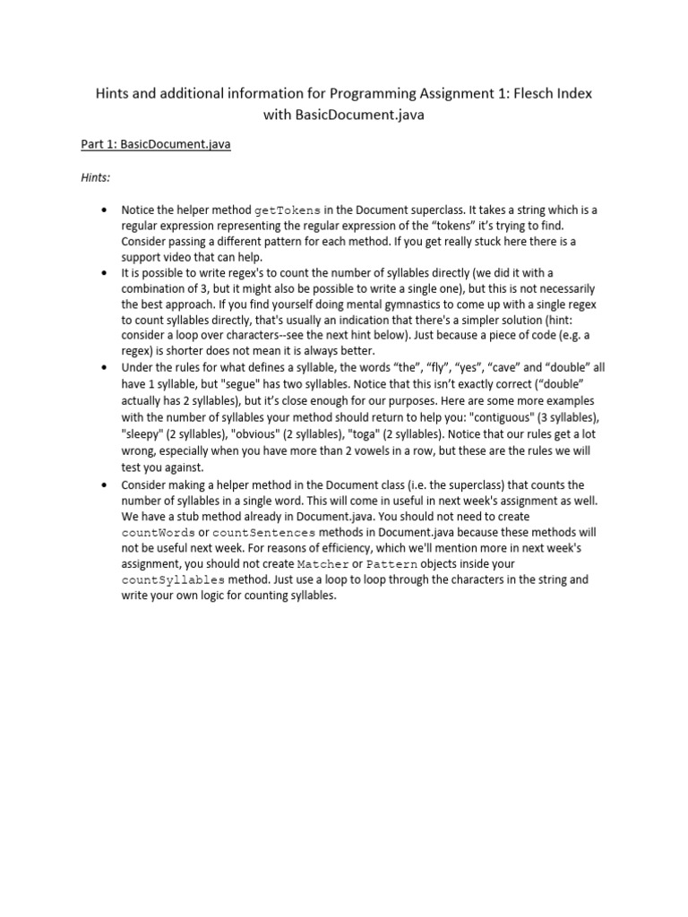 Hints and Additional Information For Programming Assignment 1 | PDF | Regular Expression | Syllable