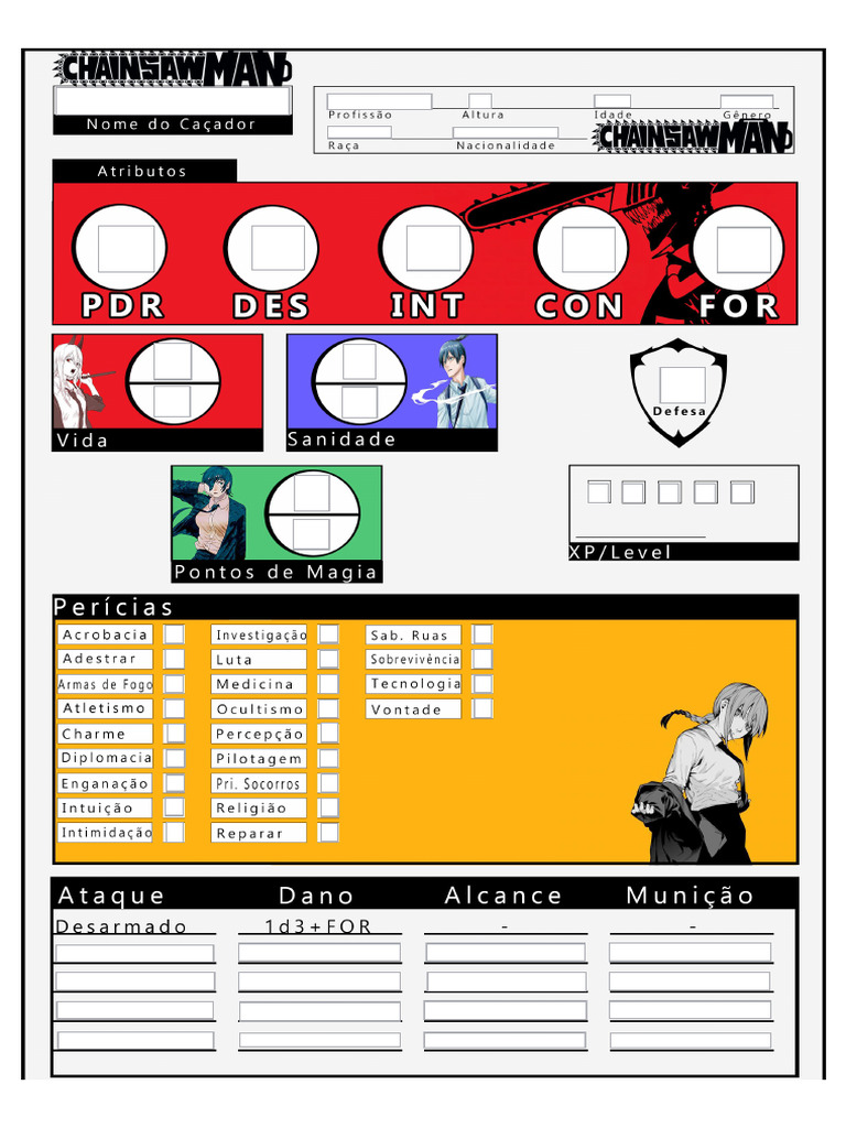 Chainsawman RPG Ficha Editavel | PDF
