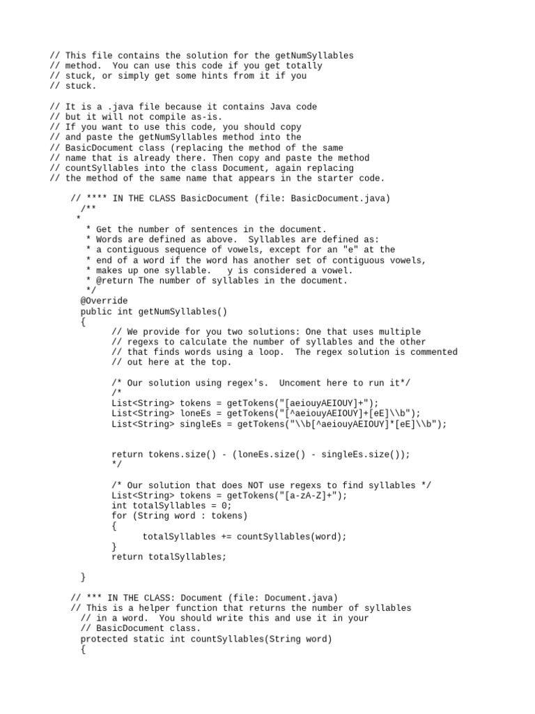 Get Num Syllables Solution Code | PDF | Java (Programming Language ...