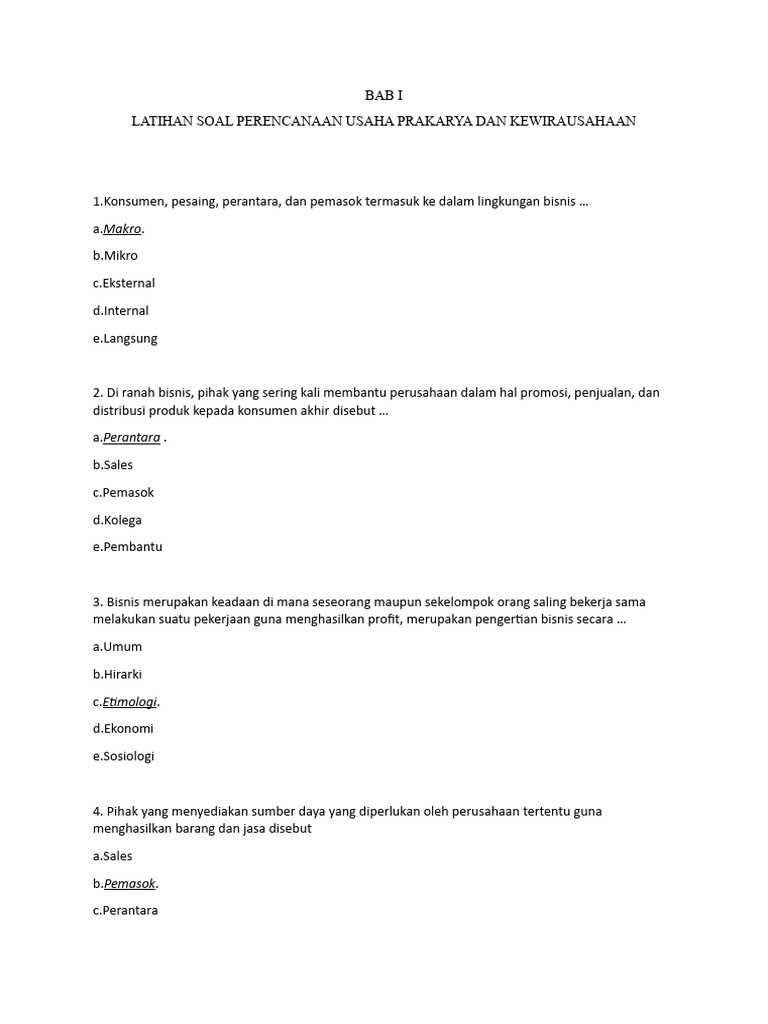 Soal Pkwu BAB 1 Perencanaan Usaha Prakarya Dan Kewirausahaan | PDF