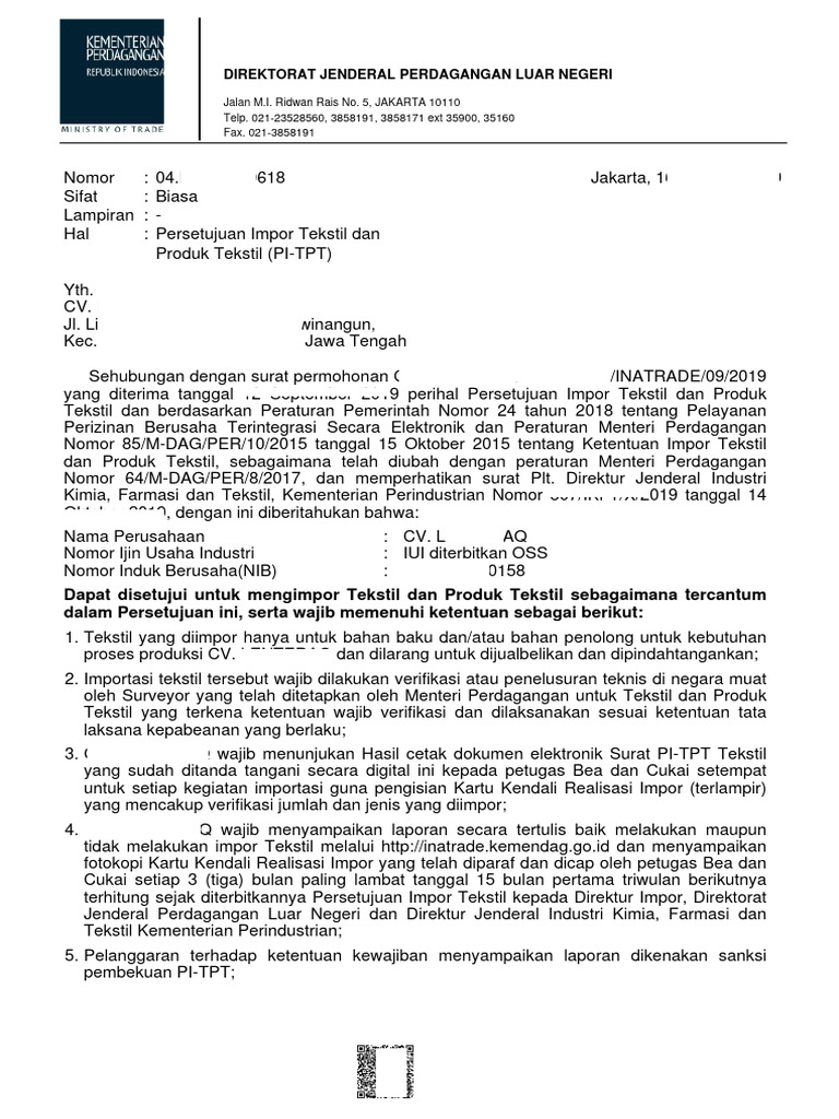 Pi TPT Textile Dan Produk Turunannya | PDF | Bisnis | Hukum