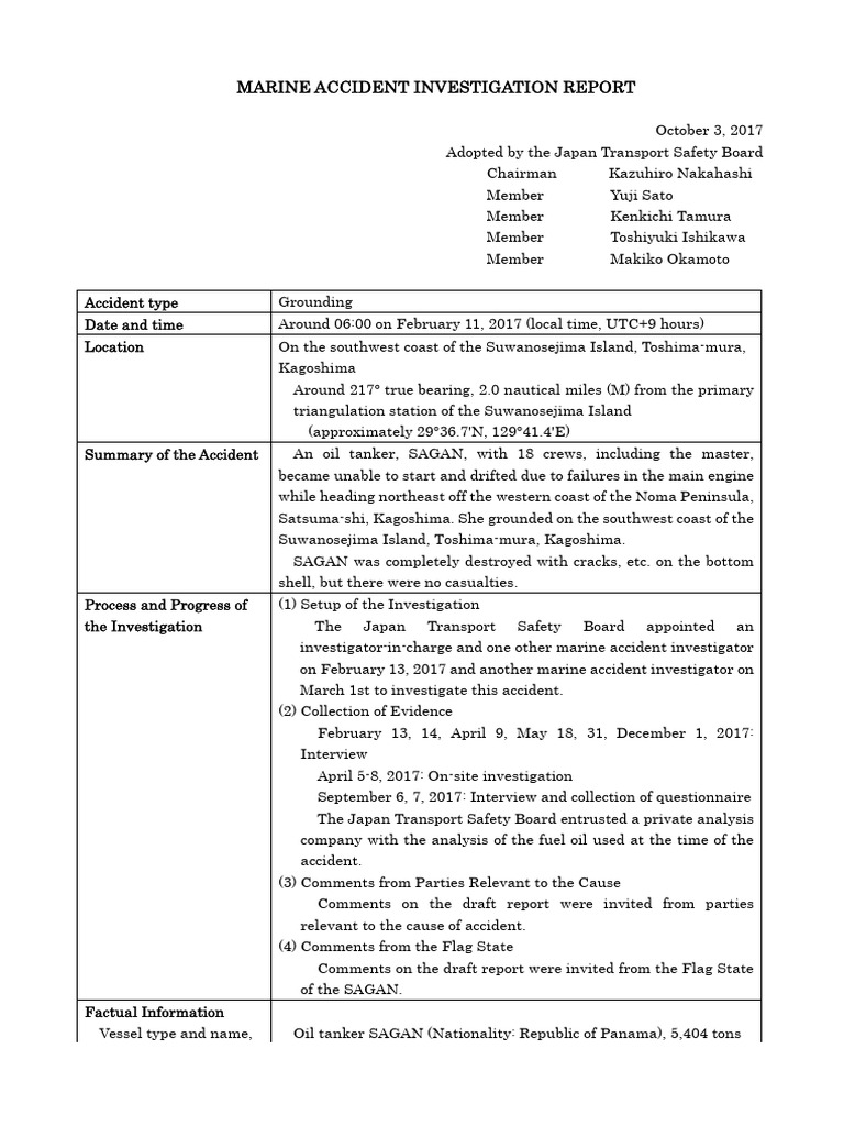 Marine Accident Investigation Report | PDF | Piston | Acid
