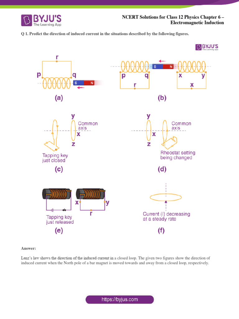NCERT Solutions For Class 12 Physics Chapter 6 Electromagnetic Induction | PDF | Electromagnetic ...