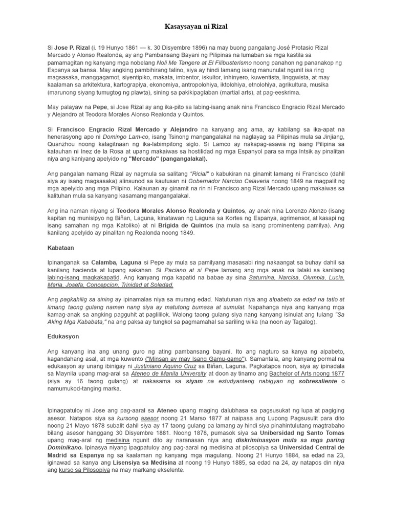 Kasaysayan Ni Rizal | PDF