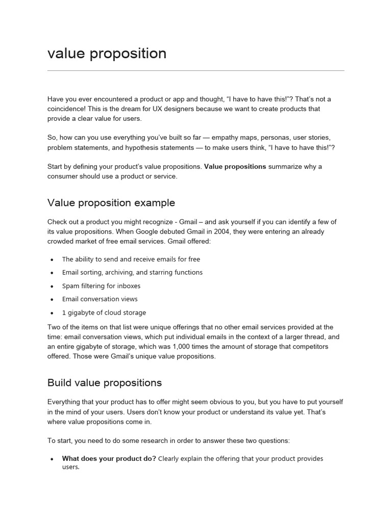 EXAMPLE Value Proposition | PDF