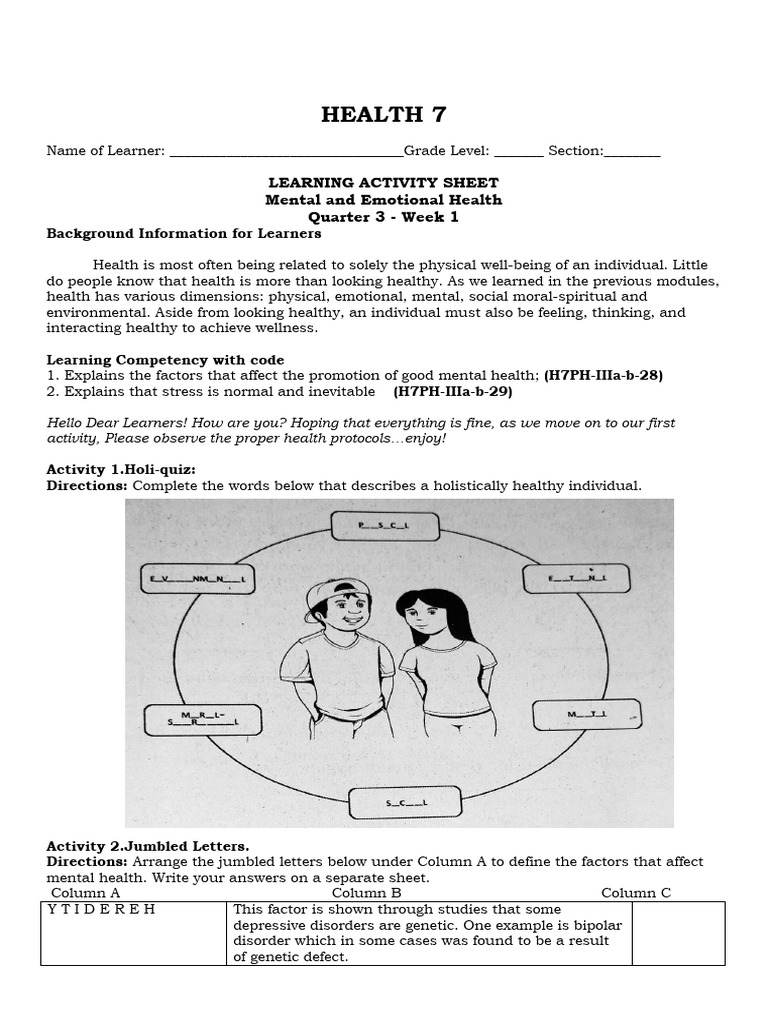 Mental Health for Grade 7 Students | PDF | Mental Disorder | Mental Health