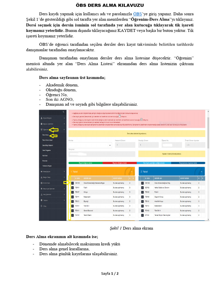 Atauni Ders Secim Klavuzu | PDF