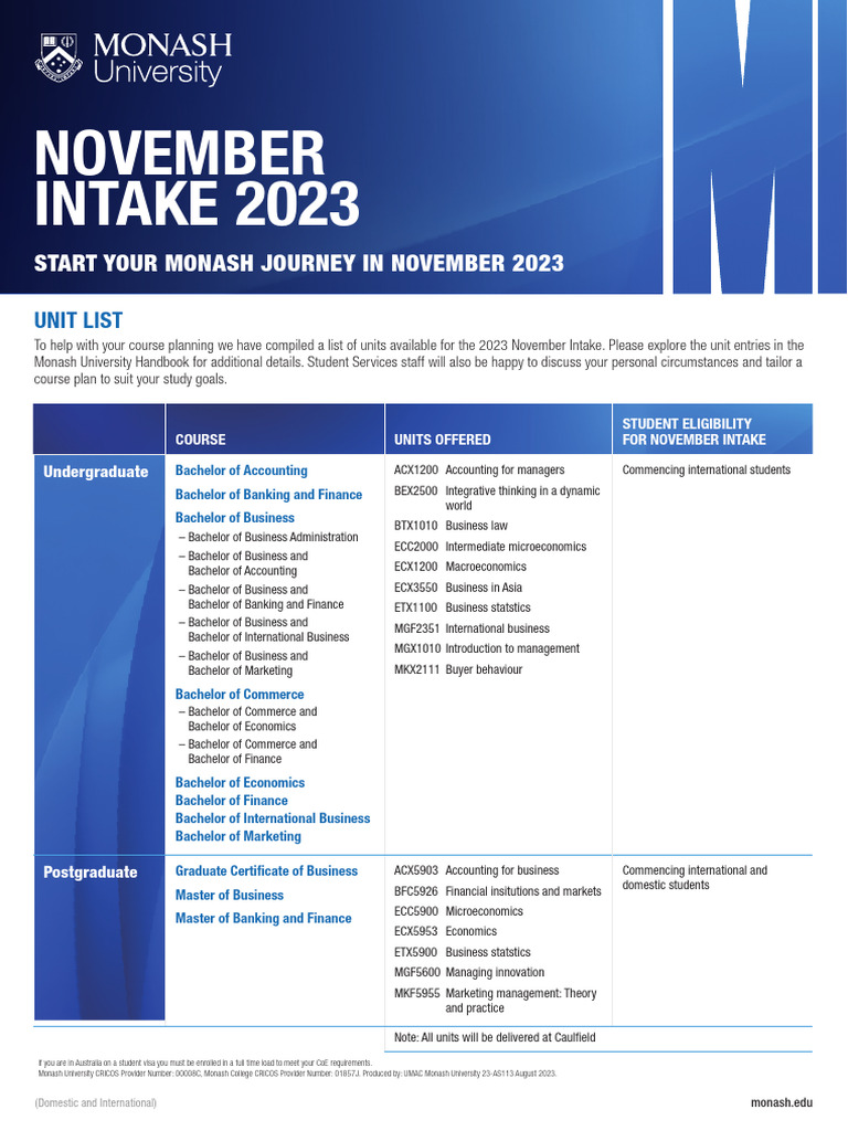 23 AS113 Nov Intake Uni List 2023 Flyer A4 - v2 | PDF | Economics | Educational Stages