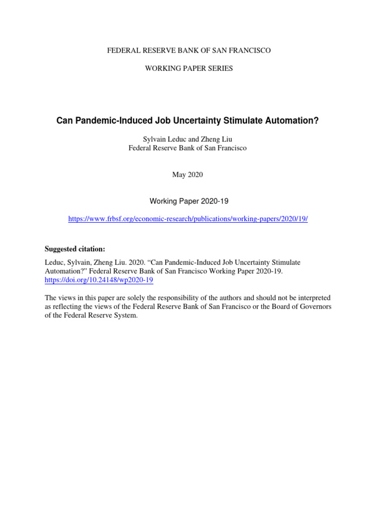 Can Pandemic-Induced Job Uncertainty Stimulate Automation | PDF ...