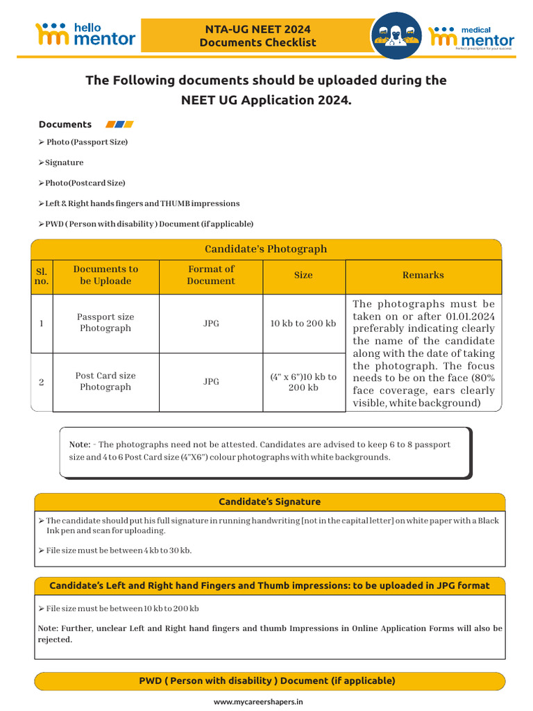 NEET Application Document Checklist | PDF | Postcard