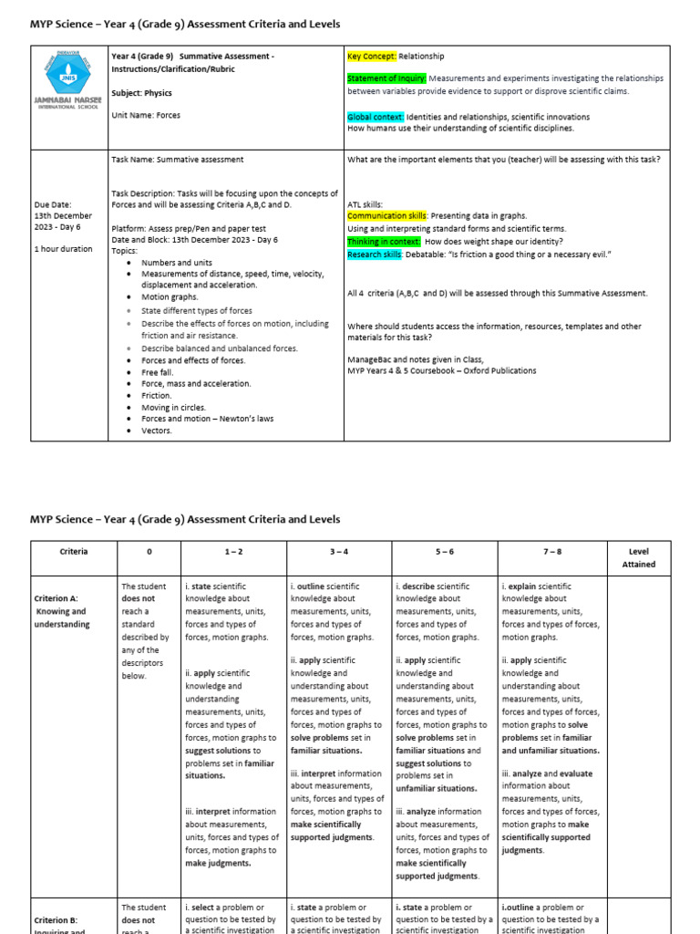 G9 Forces Task Sheet Summative Assessment | Download Free PDF | Force ...