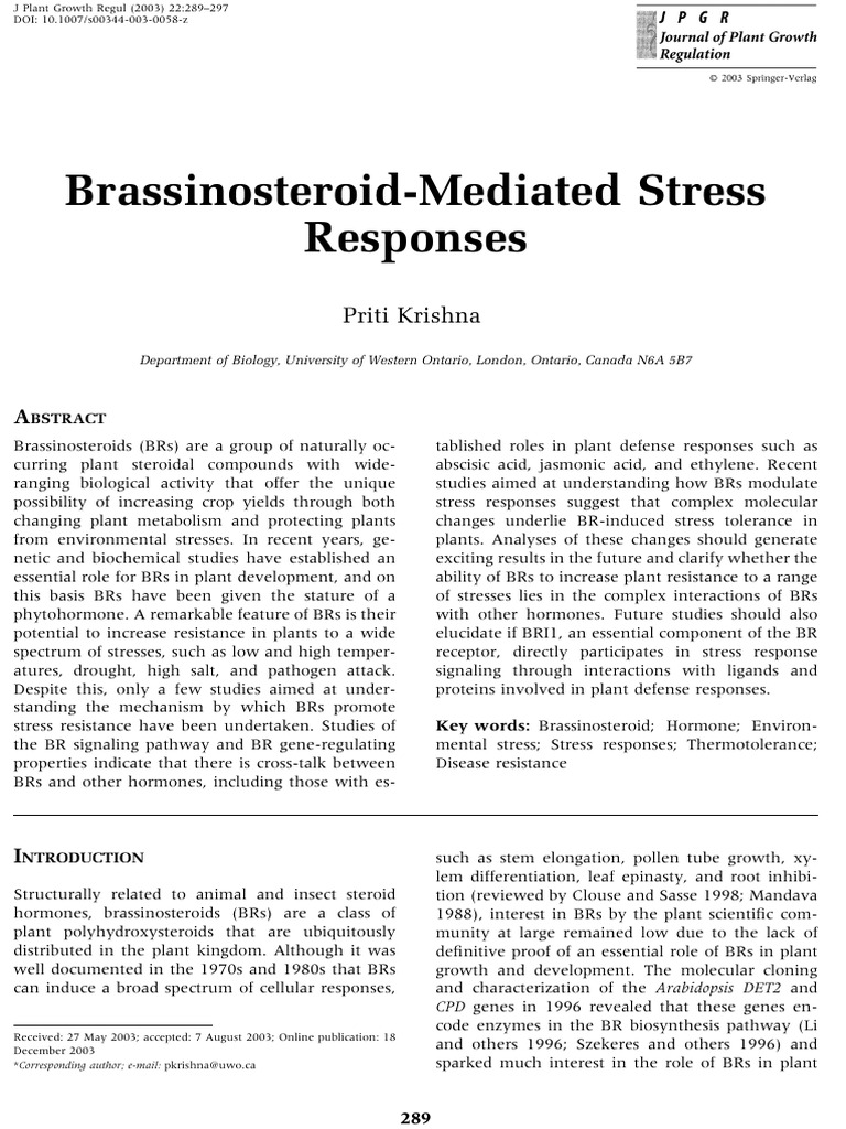 Brassinosteroid Mediated Stress Responses | PDF | Plant Hormone | Signal Transduction