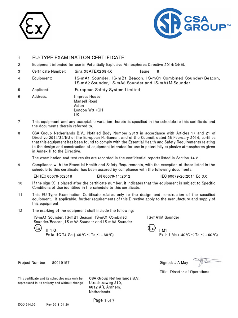Sira 05ATEX2084X Issue 9 (IS-mini Range) | PDF