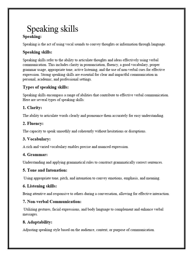 speaking skills | PDF | Communication | Speech