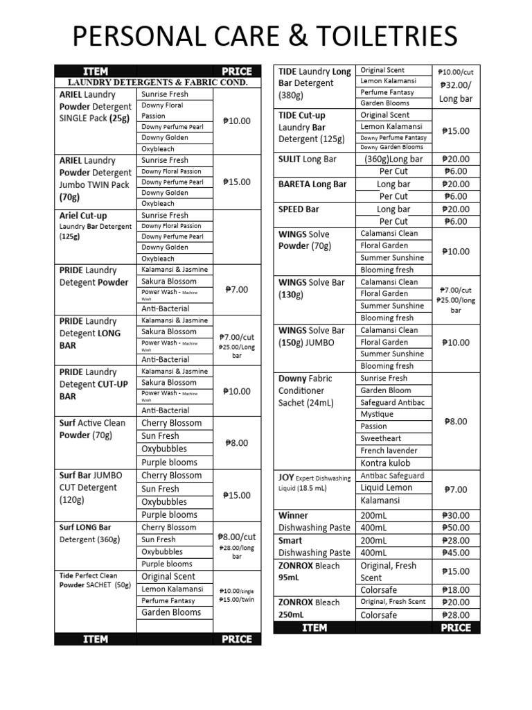 TOILETRIES | Download Free PDF | Laundry | Detergent