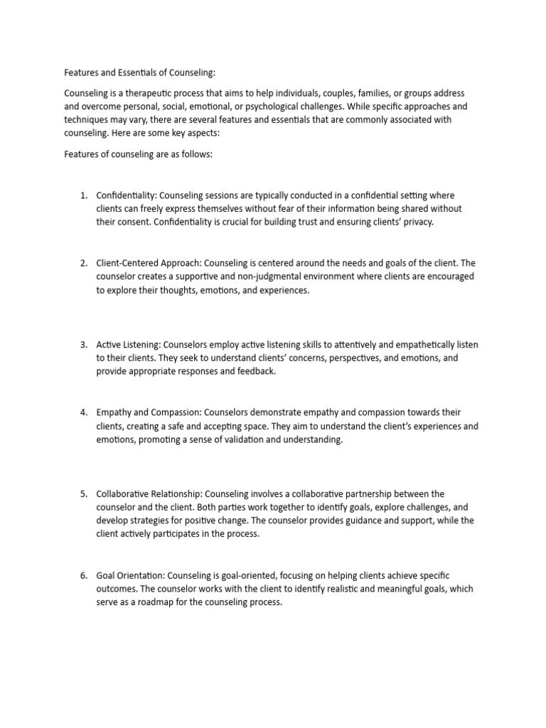 Features and Essentials of Counseling | PDF | Counseling Psychology ...