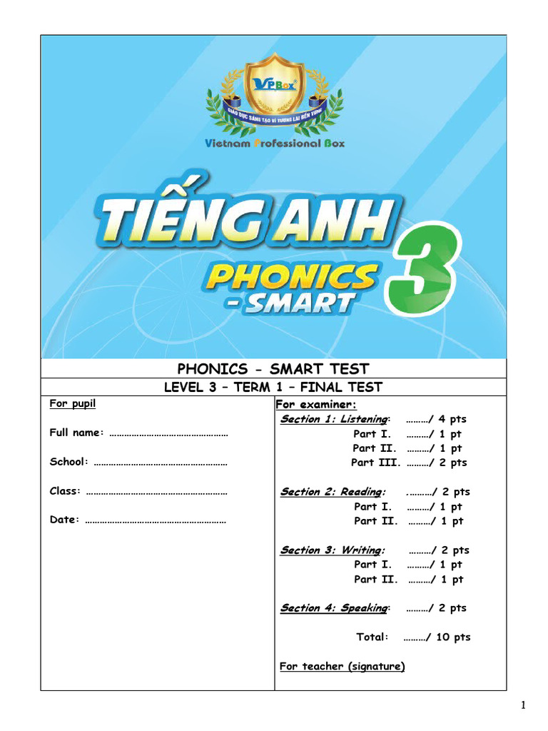 Phonics Smart 3 Final Test Guide | PDF
