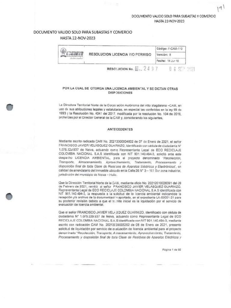 Licencia Eco Reciclaje | PDF