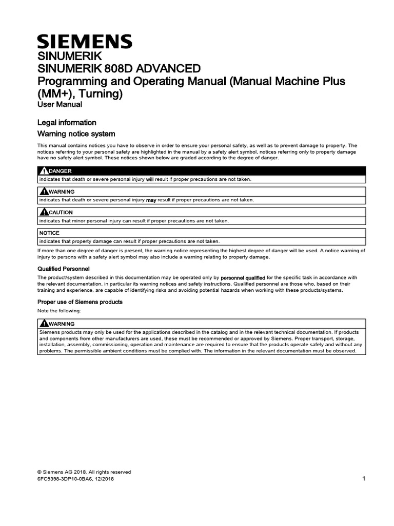 808D ADV Mmplus Turning Op Man 1218 en-US | PDF | Machining | Computer ...
