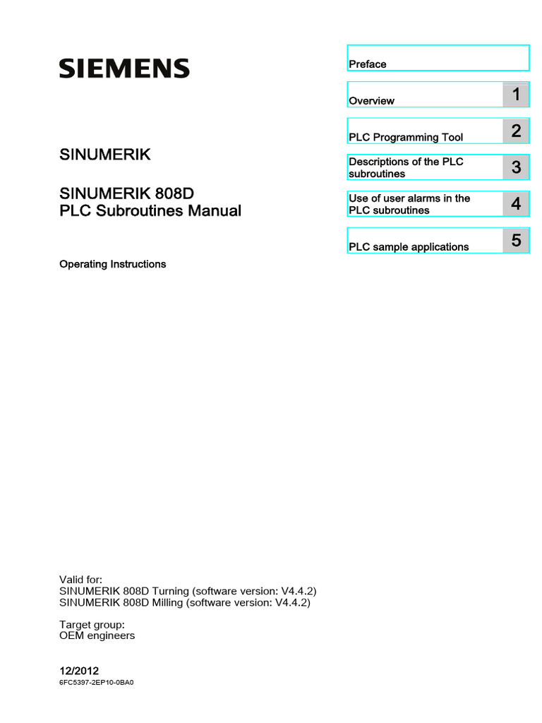SINUMERIK 808D PLC Subroutines en-US | Download Free PDF | Programmable ... SINUMERIK 808D PLC Subroutines en-US | Download Free PDF | Programmable ...