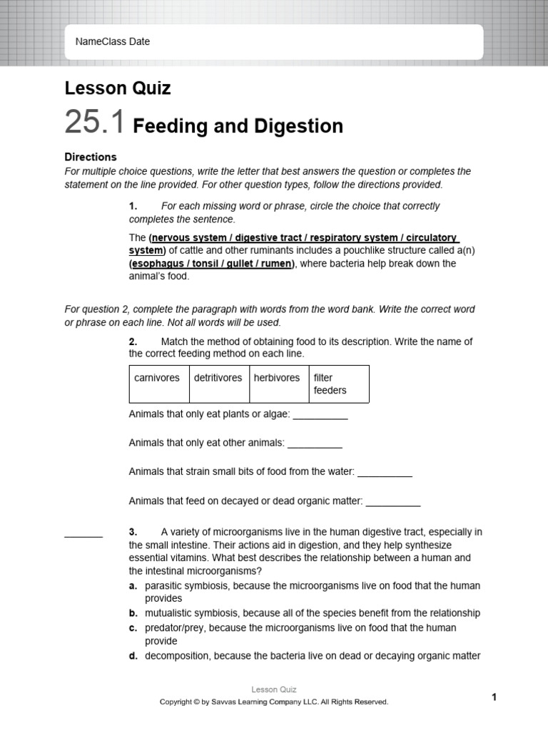 BIO_CH25_L01_Quiz | PDF | Digestion | Ruminant
