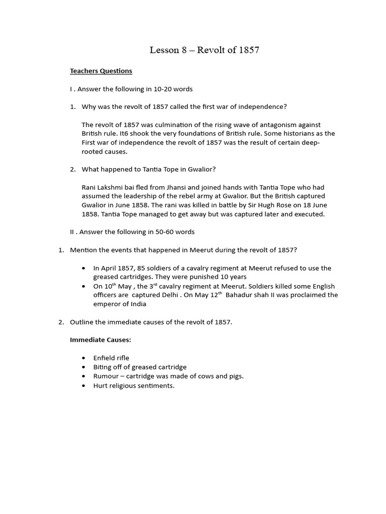 Lesson 8 | PDF | Indian Rebellion Of 1857