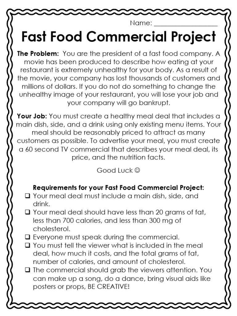 Fast Food Commercial Project | PDF