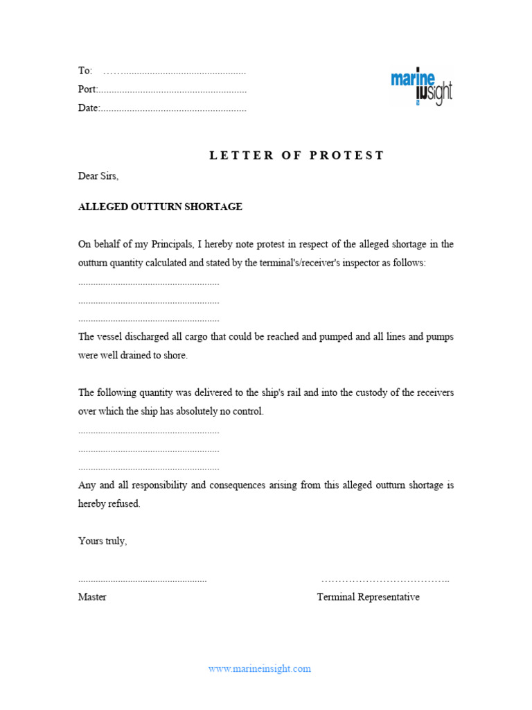 Letter of Protest Alleged Outturn Shortage | PDF