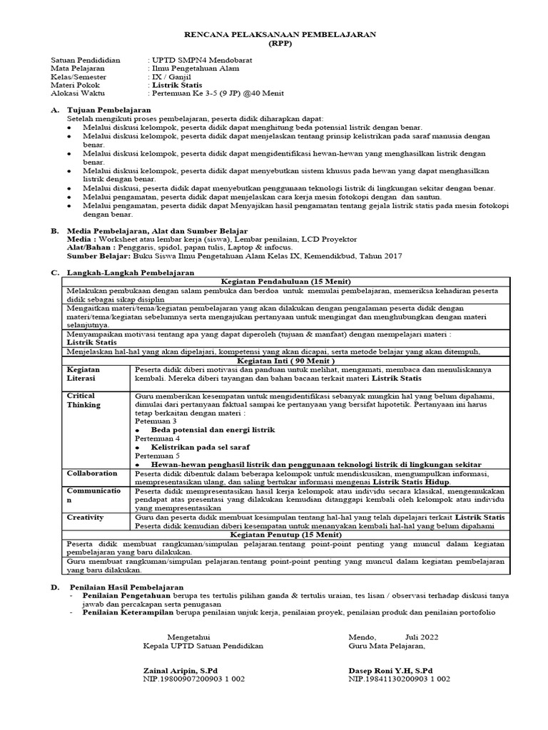 RPP 1 Lembar IPA Kelas 9 k13 | PDF