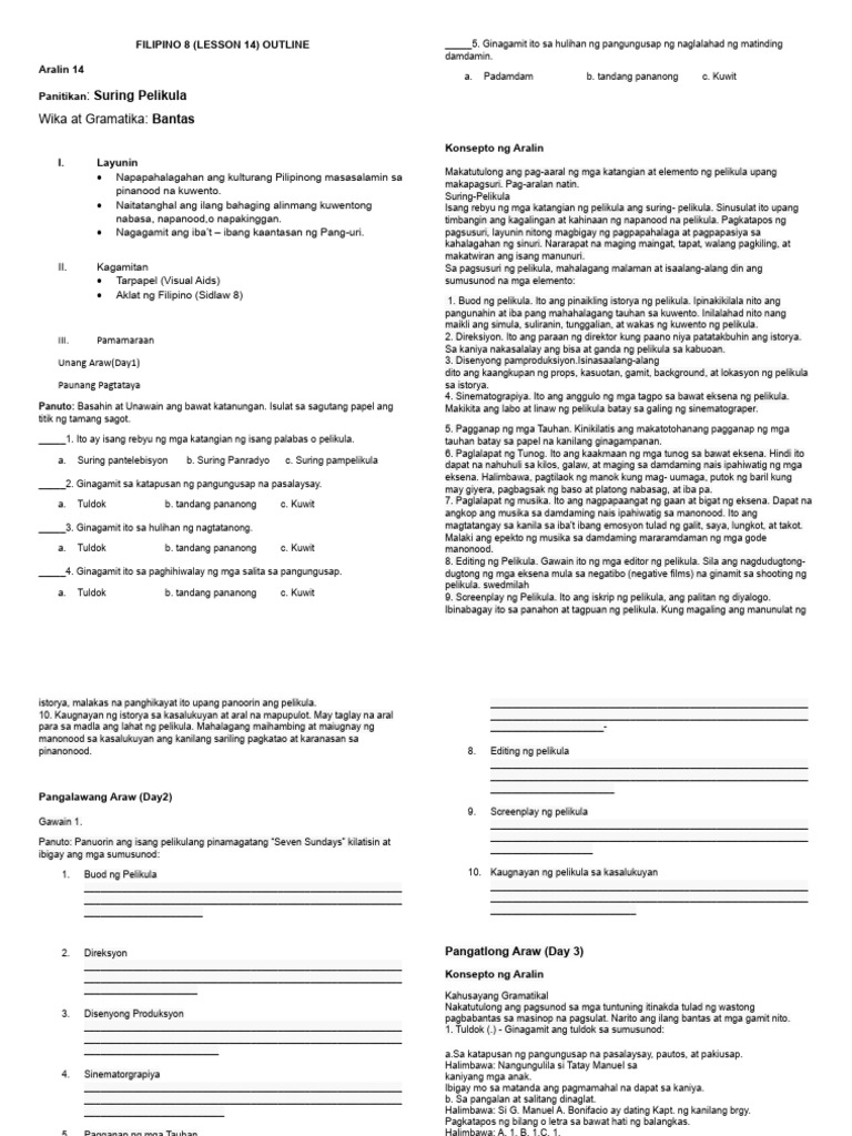 Filipino 8 Lp14 Outline | PDF