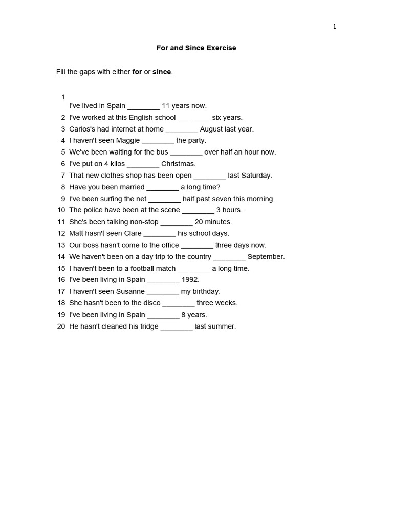 For And Since Exercise Pdf