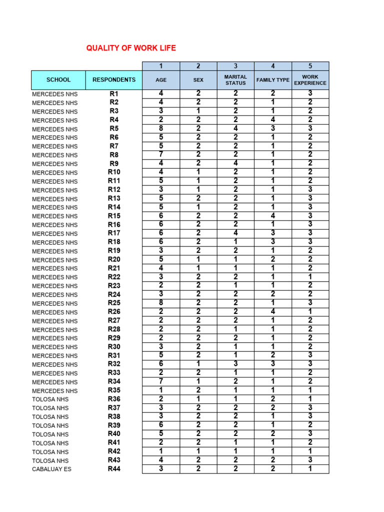 QWL Raw Data For Spss | PDF
