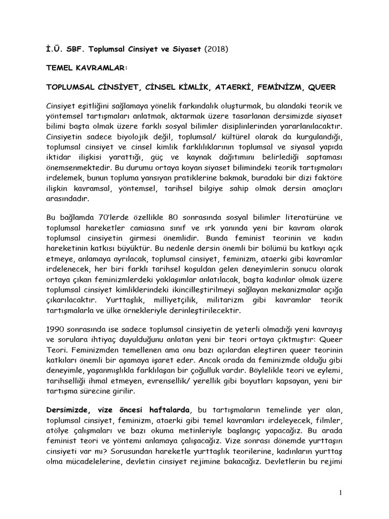 Temel Kavramlar - Toplumsal Cinsiyet Dersi.2018 | PDF