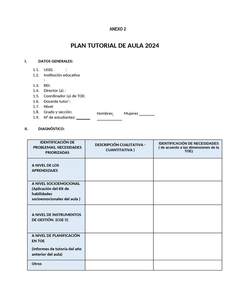 Anexo 2 - Plan Tutorial de Aula - 2023 | PDF | Salón de clases | Evaluación