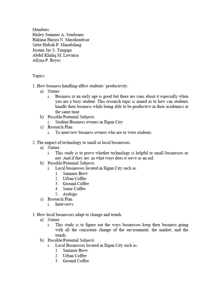 Research Topics For ABM Students | PDF