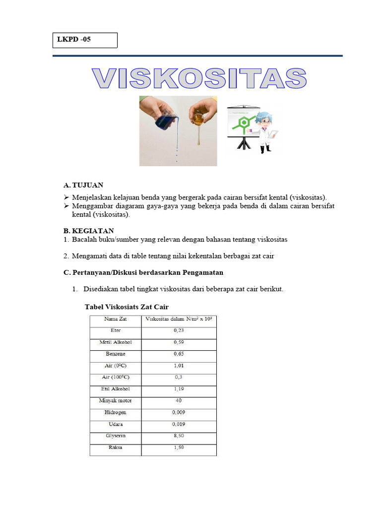 LKPD Fluida Statis-05 - Viskositas | PDF | Kajian Bahasa Asing | Metode & Bahan Ajar
