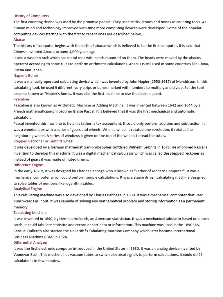 History of Computers | PDF | Central Processing Unit | Input/Output