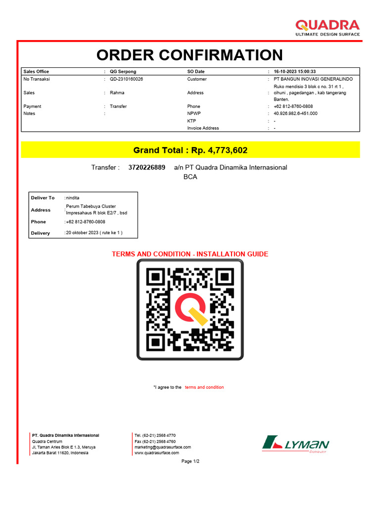 Penawaran Matrial Quadra | PDF