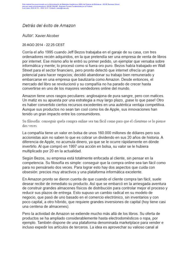 Detrás Del Éxito de Amazon.docx | PDF