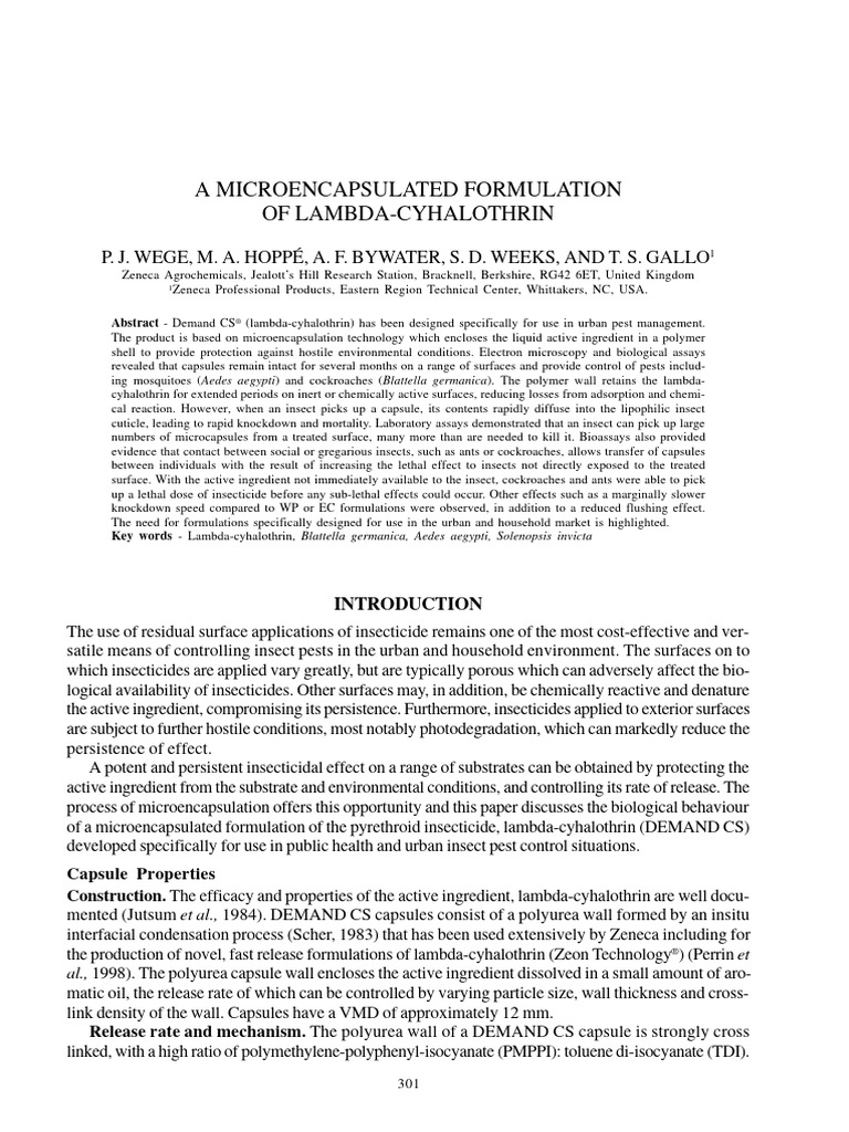 A Microencapsulated Formulation of Lambda-Cyhalothrin | PDF ...