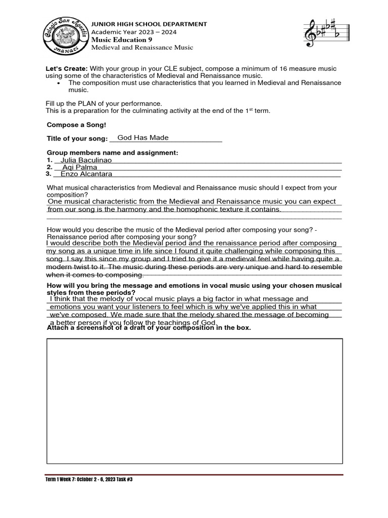 T1 Culminating Activity PLAN | Download Free PDF | Songs | Performing Arts