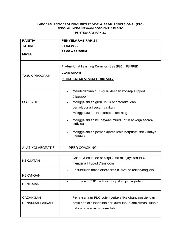 Laporan PLC Flipped Classroom | PDF