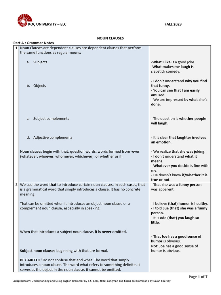 Uı - Noun Clauses As Subjects - The Fact That - Question Words - Ever Words Kopyası | PDF ...