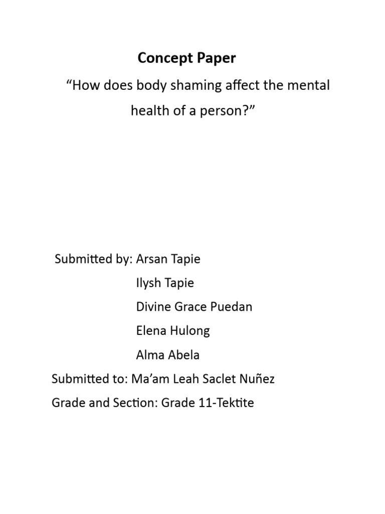 Tapie, Puedan, Abela, and Hulong Concept Paper | PDF | Shame | Self Esteem