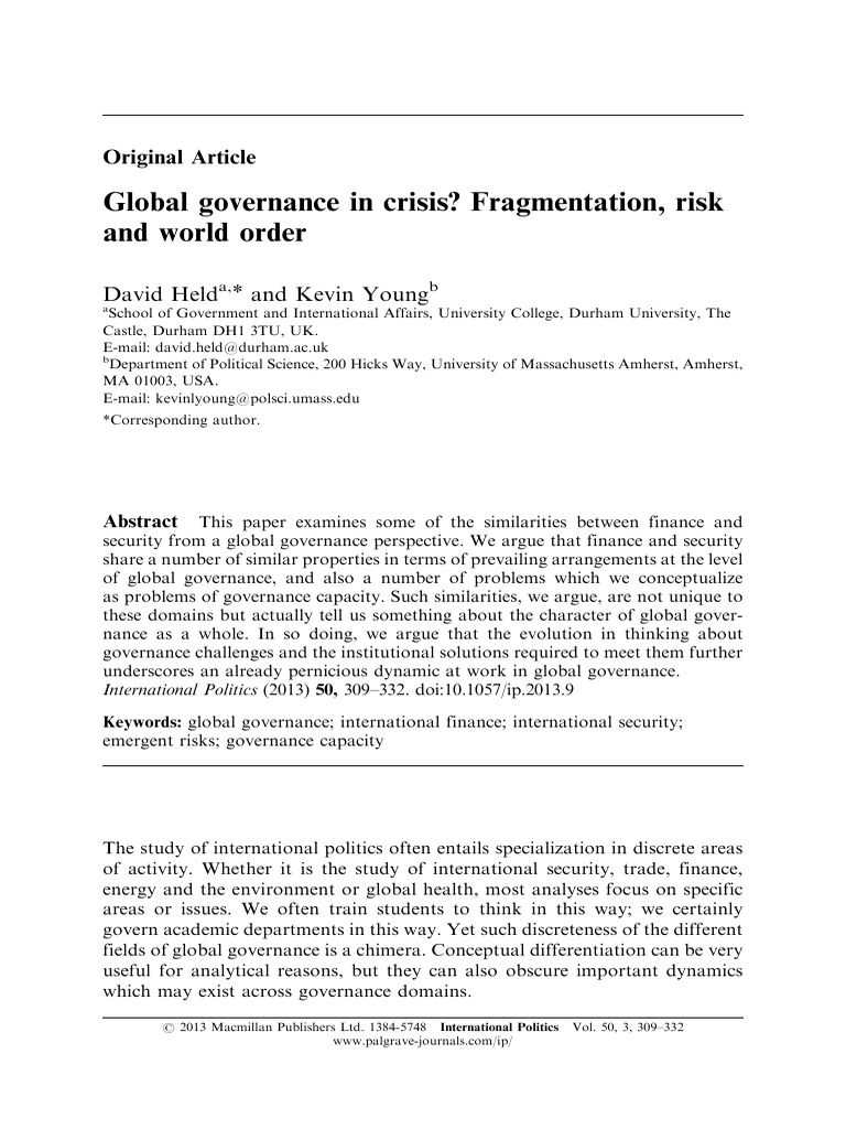 Global Governance in Crisis? Fragmentation, Risk and World Order BY ...