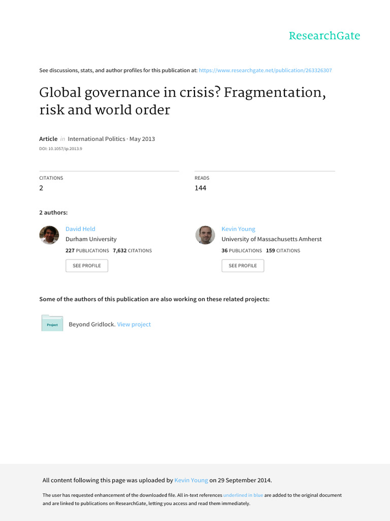 Global Governance in Crisis? Fragmentation, Risk and World Order | PDF ...