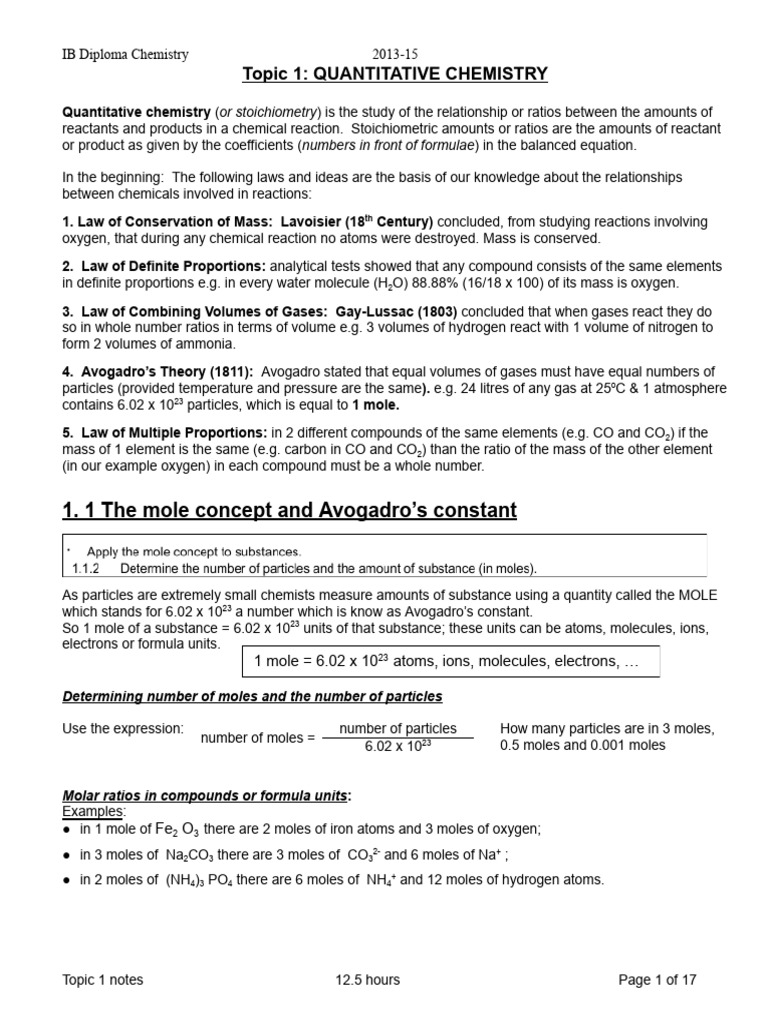 IB Chem - Topic+1+notes | PDF