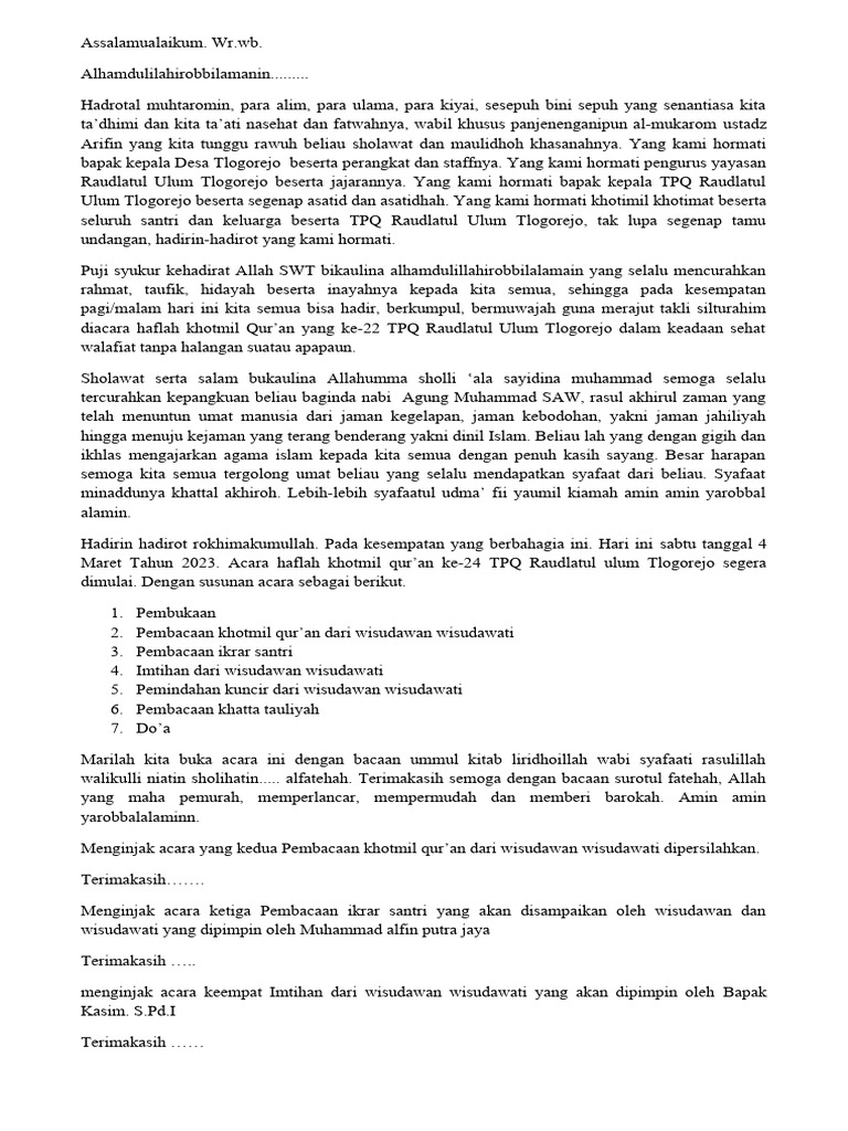 MC Wisuda Raudlatul Ulum | PDF