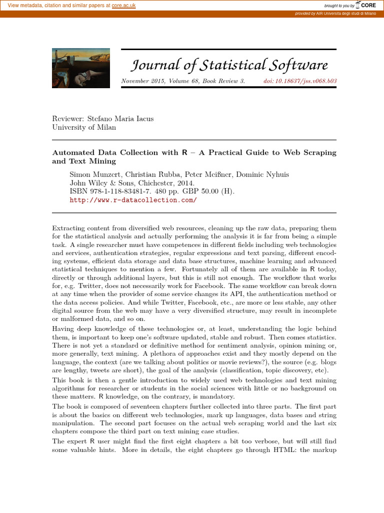 Journal of Statistical Software: Reviewer: Stefano Maria Iacus University of Milan | PDF | World ...