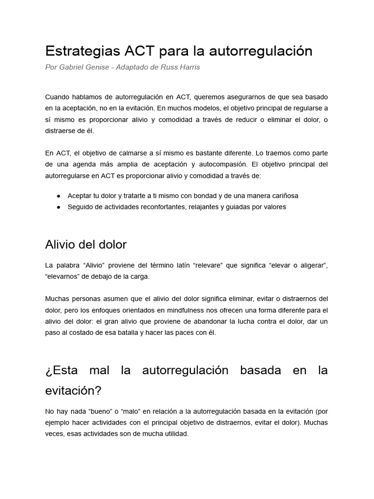 Estrategias ACT para la Autorregulación | PDF | Meditación | Sufrimiento
